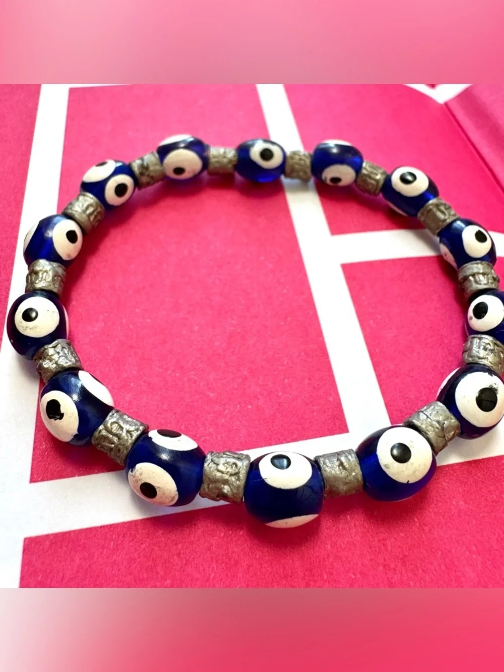 Jewelry | Vintage Navy Blue Evil Eye Bead Stretch Bracelet | Poshmark